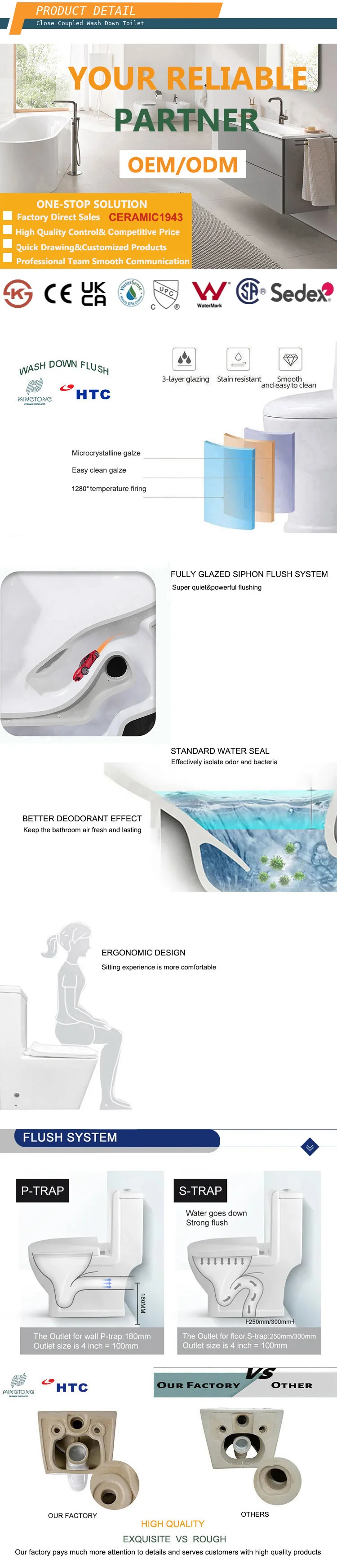 European Sanitary Ware Washdown P Trap Toilet Ceramic Two Piece Wc ...