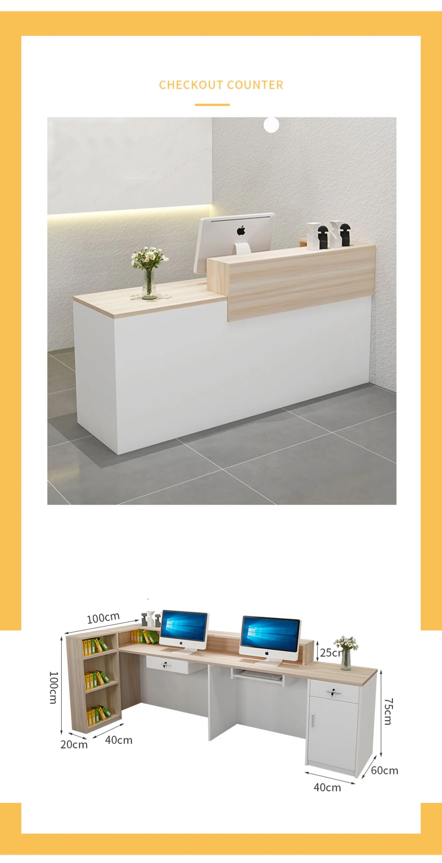 Custom Modern White Reception Desk & Office Counter Table - OEM Available
