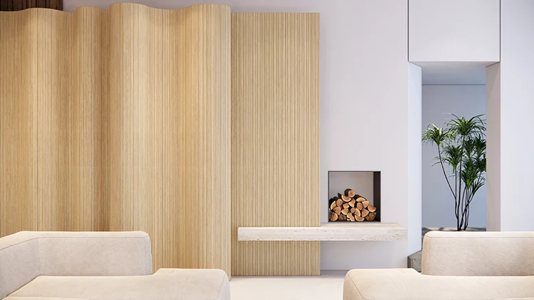Light Curved Oak Wood Slat Wall Panel 600 X 2700 Acoustic Panel Graphic ...