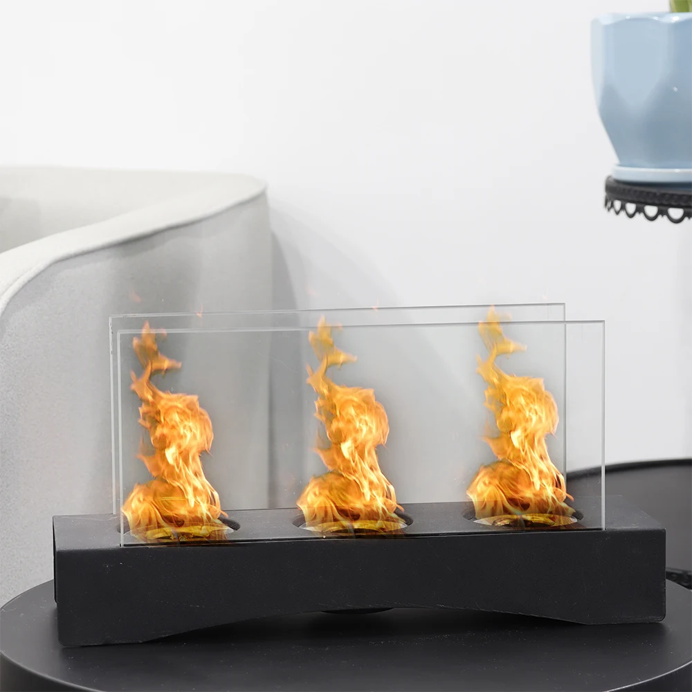 Portable Coffee Table with Three Burner Fire Pit Desk