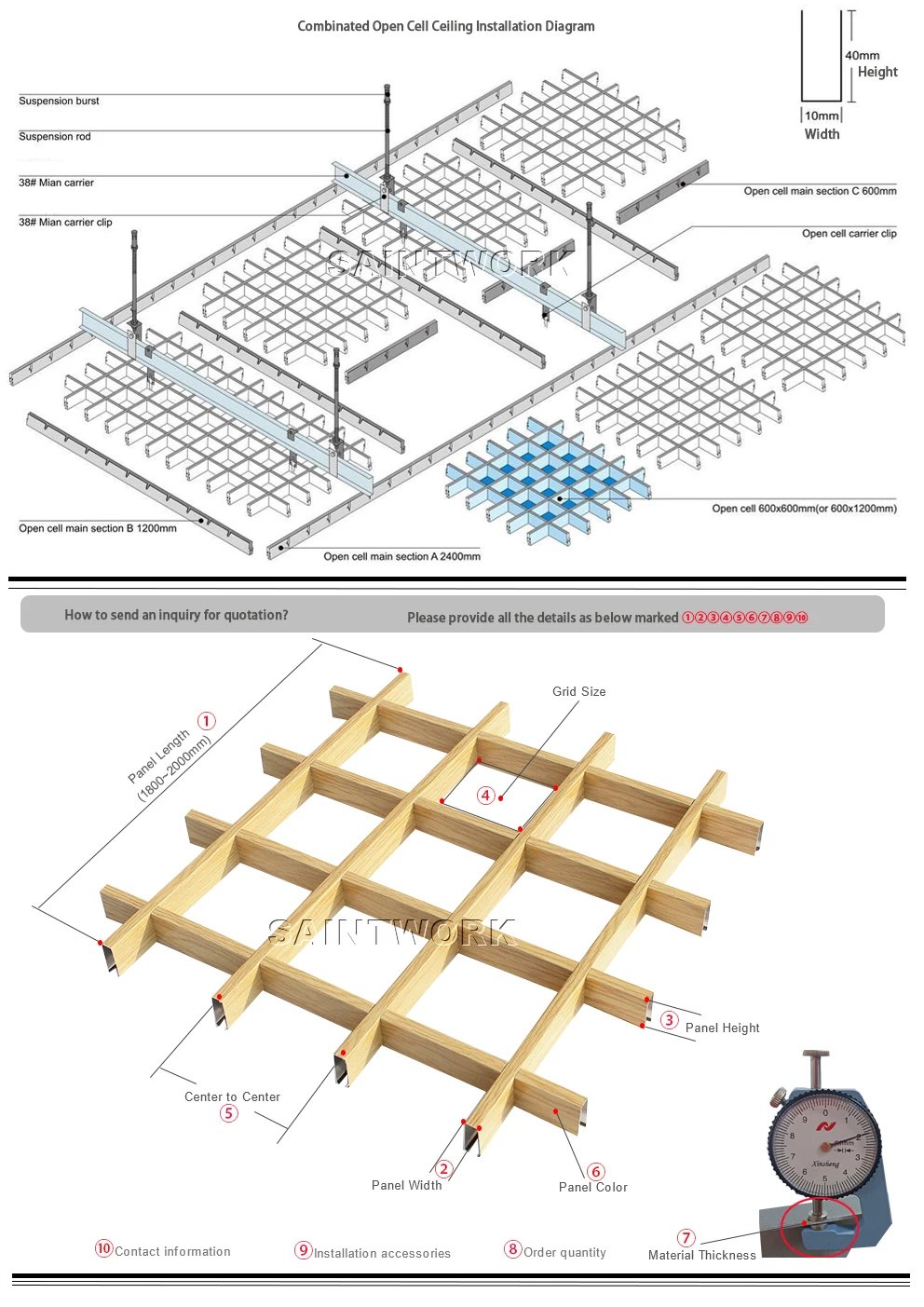 Metal Steel Grille Ceiling Panels Suspended Open Cell Aluminium Grid ...