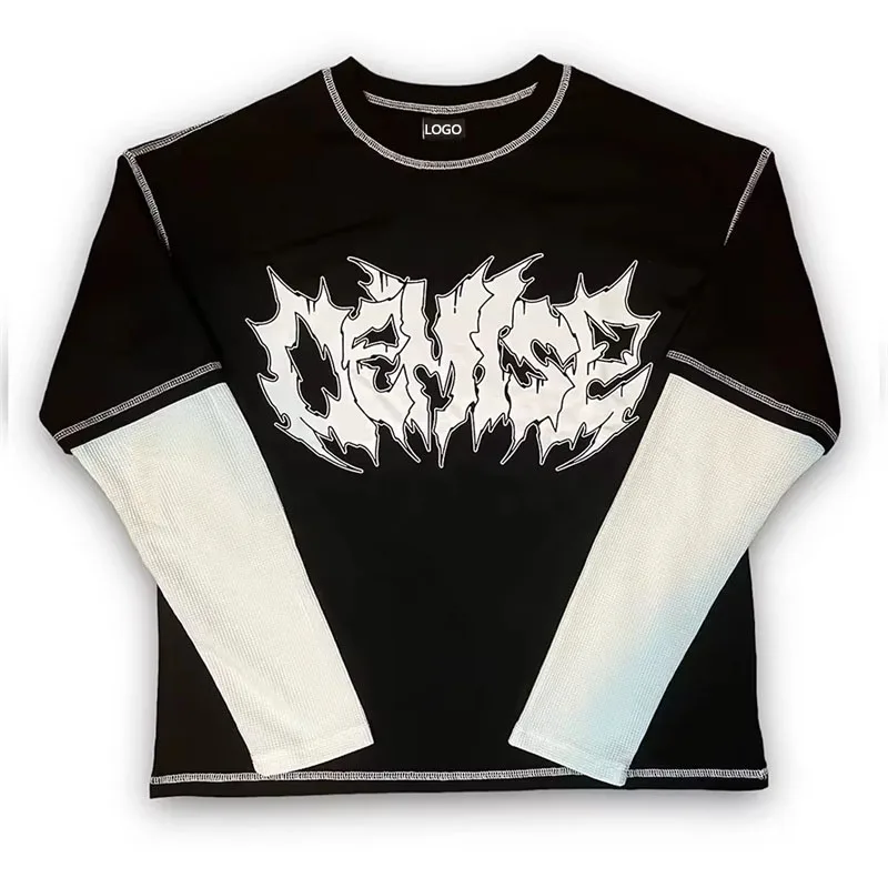 Custom Double Layer Long Sleeve Tee Shirt Unisex 2 In 1 Oversized ...