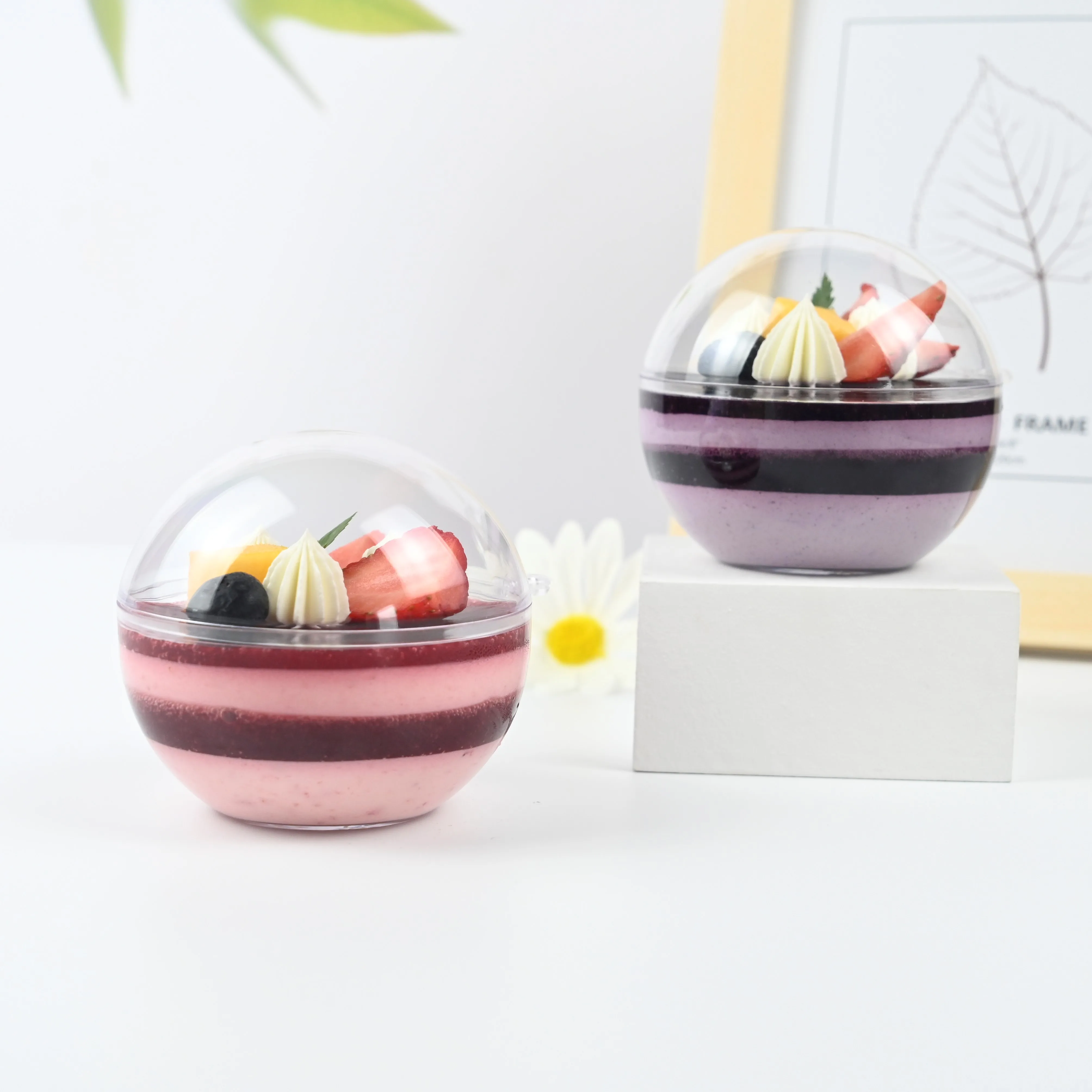 Mini Cute Round Plastic Ice Cream Pudding Packaging Box Packing Cake ...