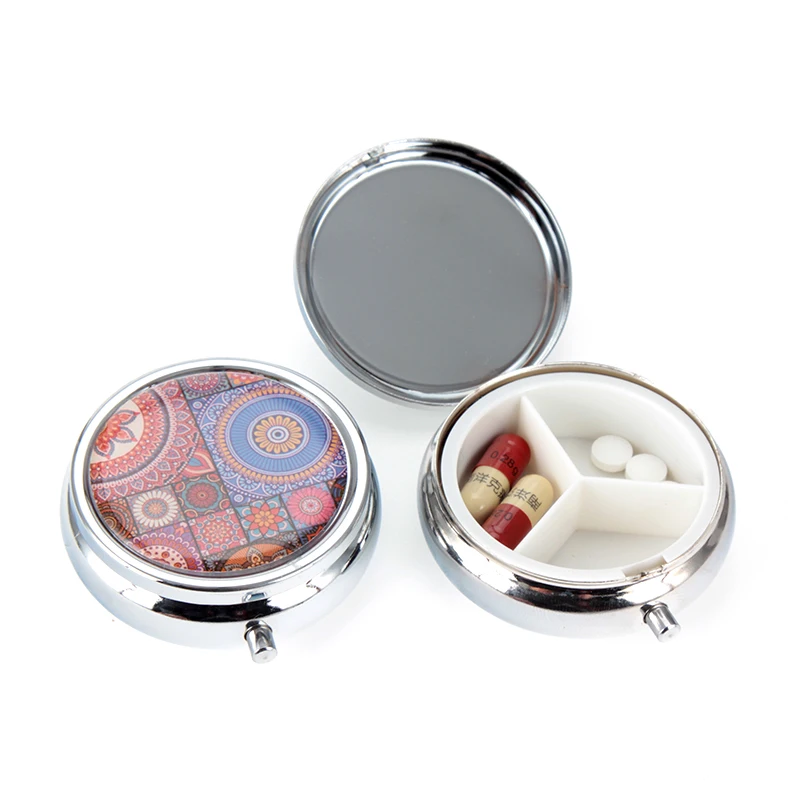 Custom Logo Epoxy Sticker Design Pill Box With Mirror Travel Medicine ...