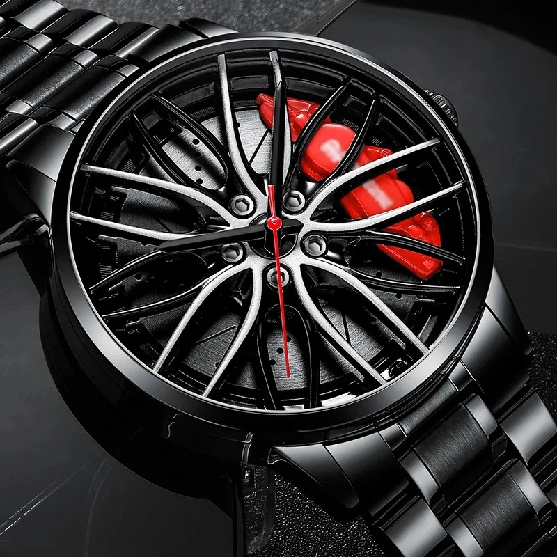 Car Wheel Watch - Stylish 3D Hollow Dial Stainless Steel