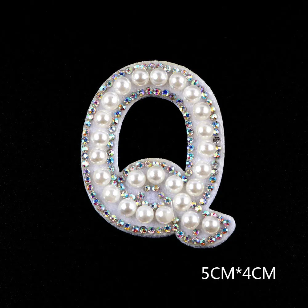 Custom Embroidery Pearls Letters Sewing Patches Alphabet Rhinestone ...