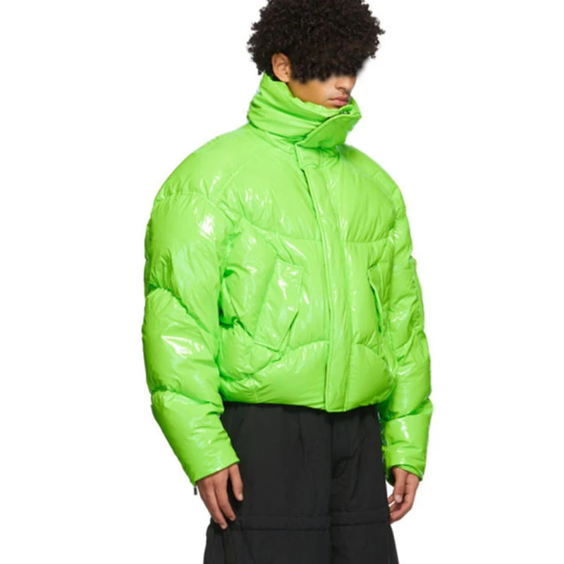 Lulusen Custom Bubble Jacket Bright Green Mens Shiny Jacket Men High ...