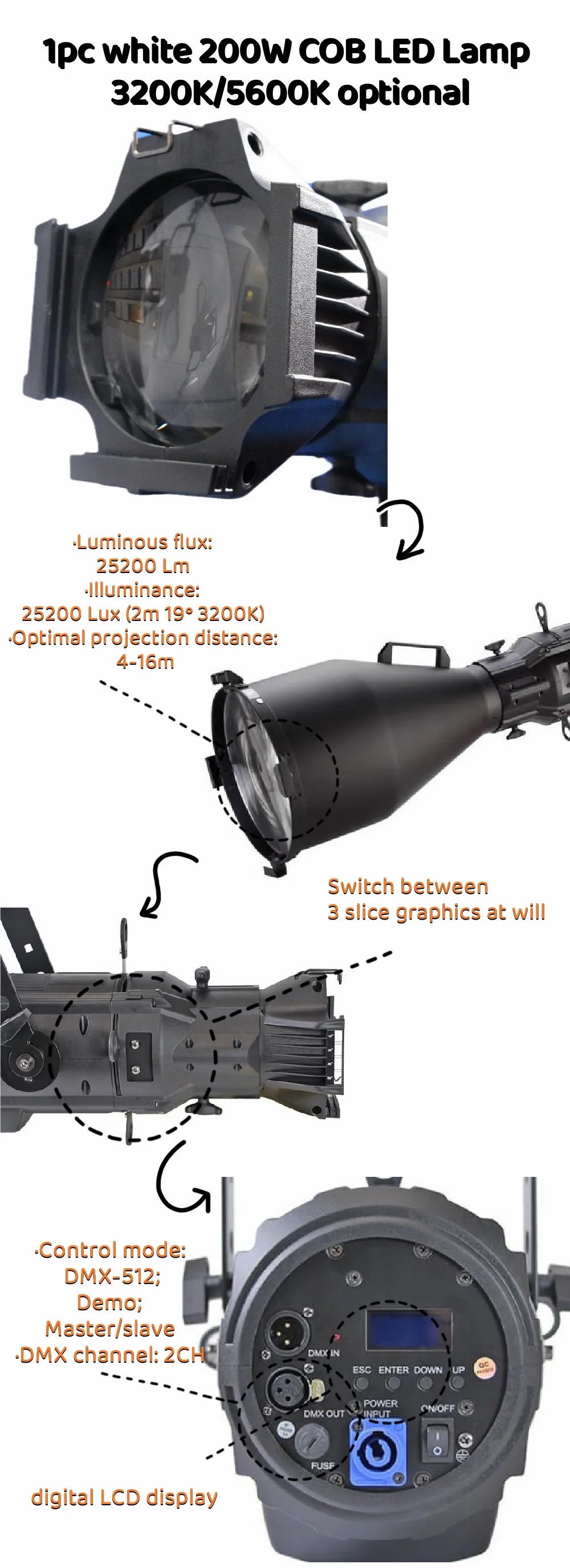 Studio Stage Light 3200k-6500k Optional Led Ellipsoidal Profile Spot ...