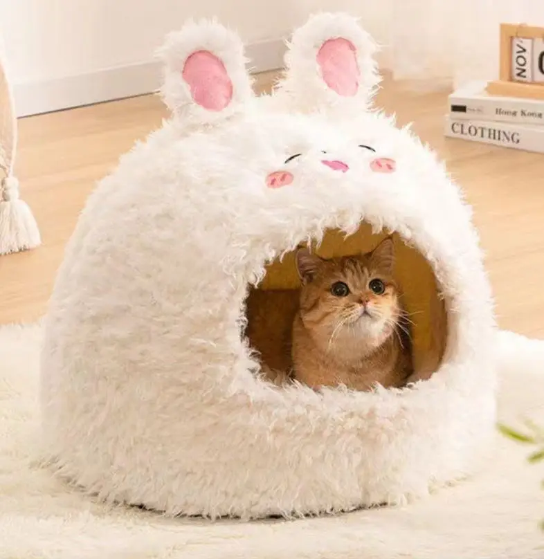 Wholesale Fluffy Cute Cat Cave Pet Dog Nest Closed Non Slip Bottom ...