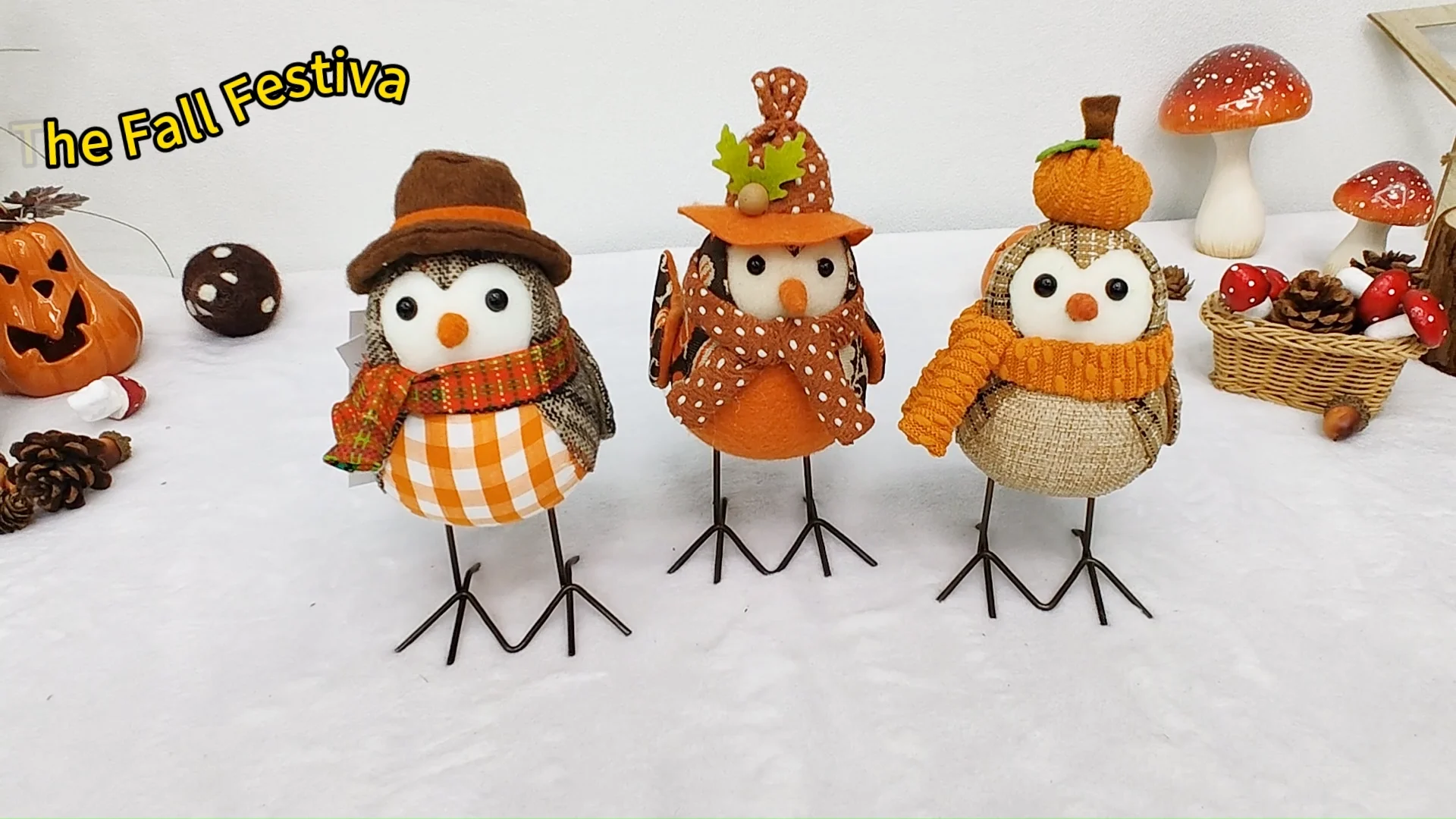 Autumn Harvest Festival Decorations Cute Fall Robin Birds Ornaments For ...