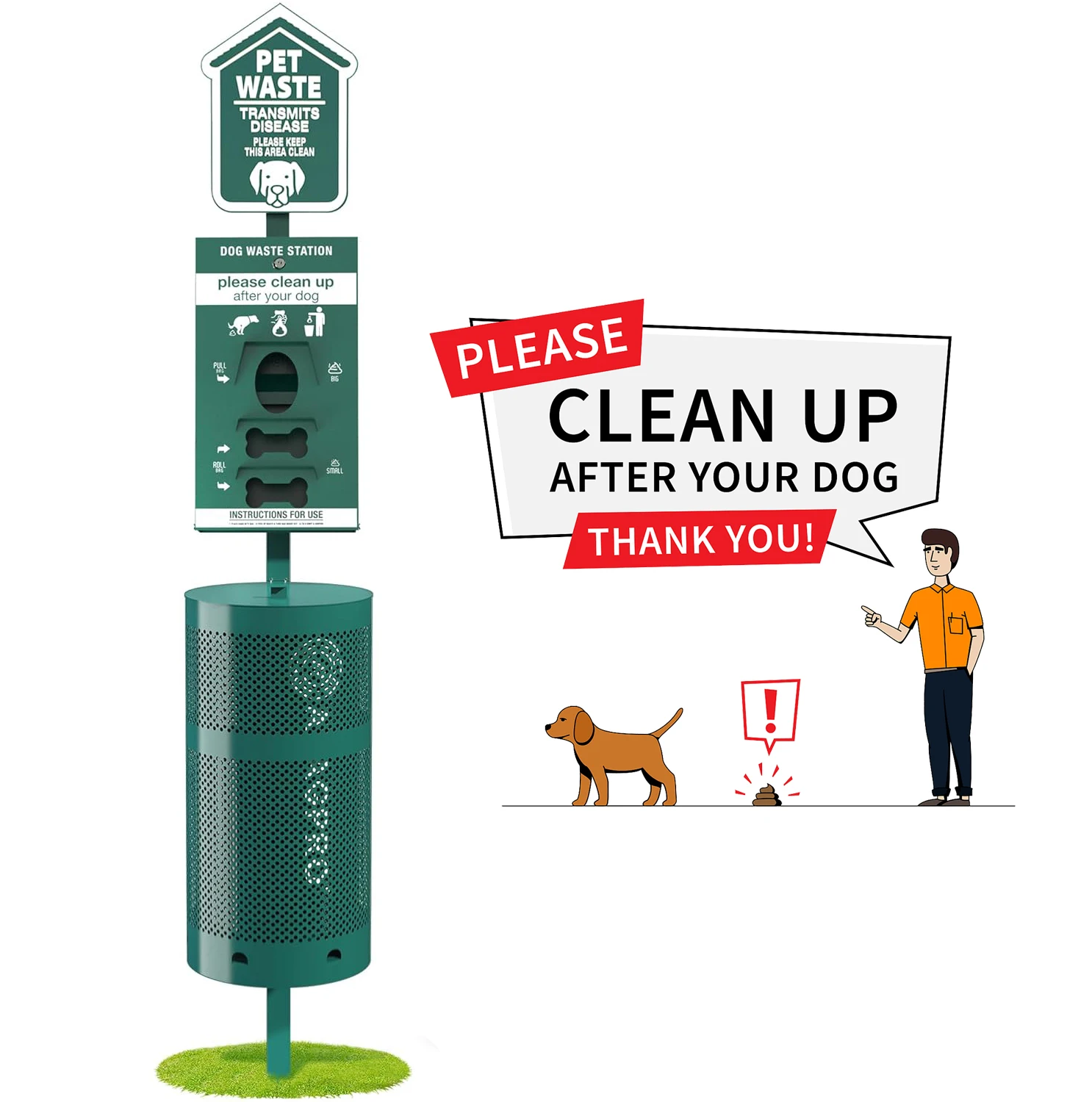 Outdoor Animal Bag Dispenser Park Pet Poop Trash Garbage Can Dog Cat ...