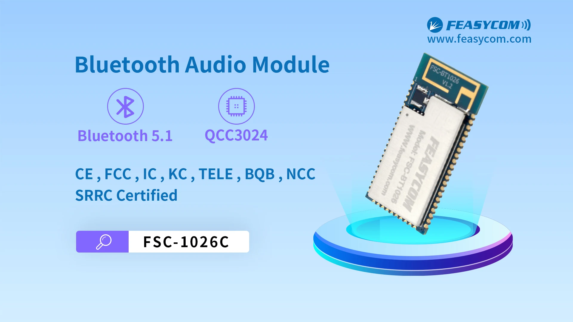 Feasycom Mini UART I2C/SPI USB 2.0 Bluetooth Module for TWS