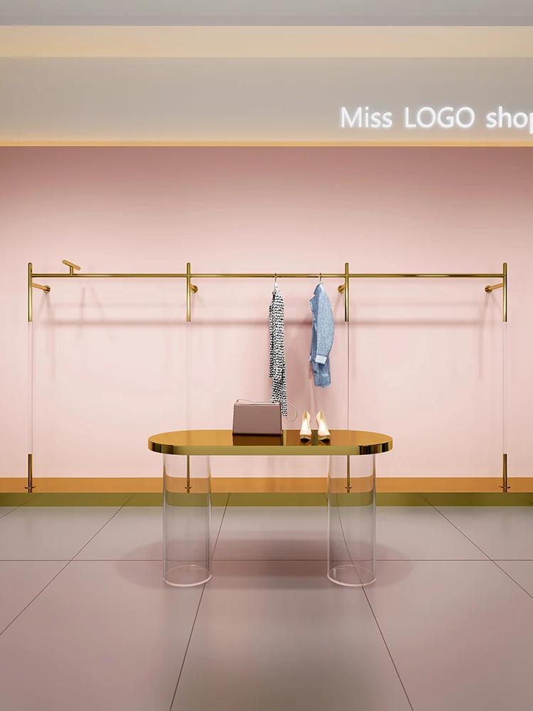 Commercial Gold Metal Shelves Garment Clothing Stand Wall-mounted Steel ...