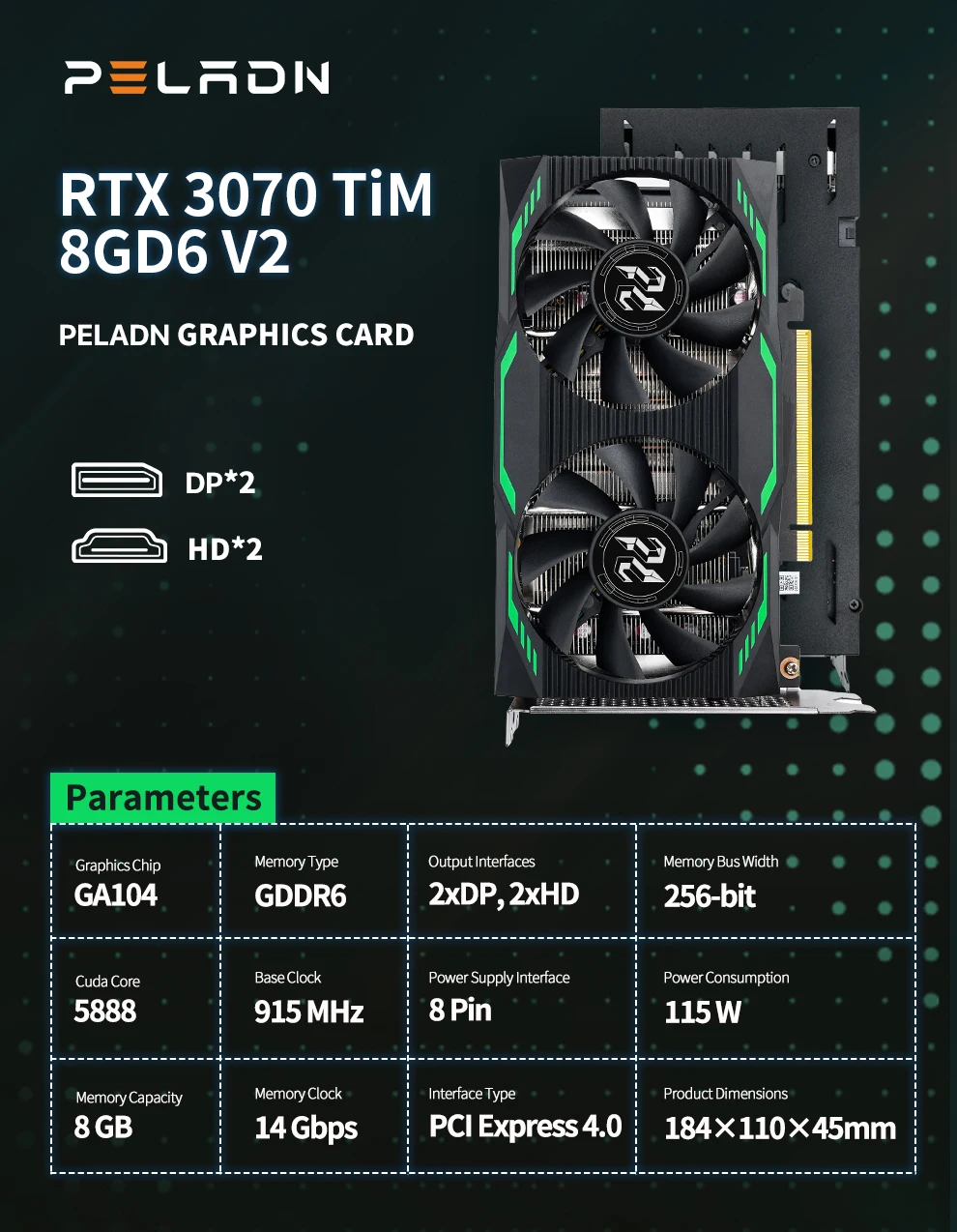 Peladn Wholesale Gpu Rtx 3070 Ti M 8gb Video Card Geforce M Gddr6 8 Pin ...