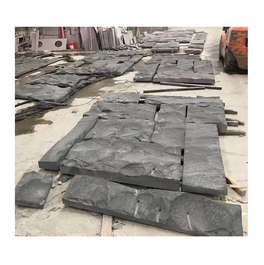 Modern Black Split Face Basalt Stone for Decorative Exterior Walls - OEM