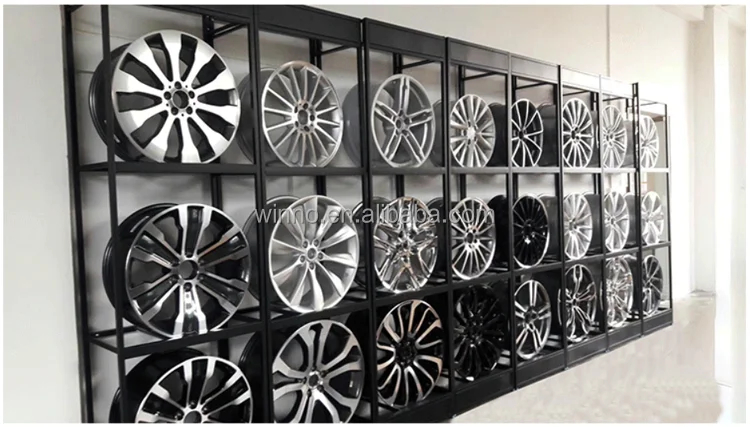 Black Car Wheel Rim Display Rack - Holds 8 Wheels Max