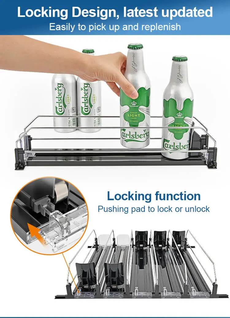 Retail Spring Loaded Fridge Bottle Can Beverage Drink Organizer Shelf ...