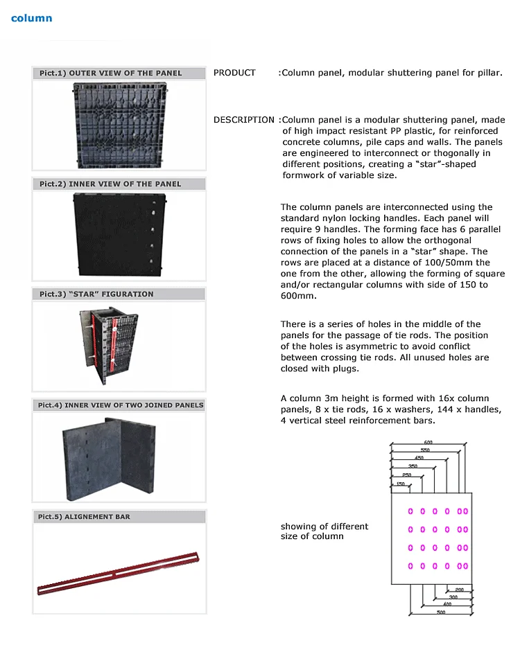 Precast Adjustable Plastic Column Mould for Construction