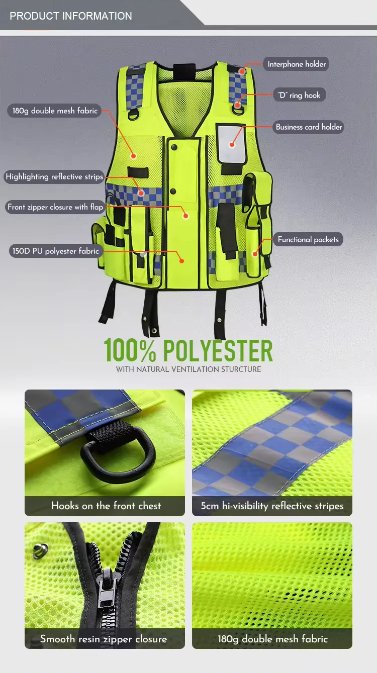 Heavy Duty Hi Vis Security Vest Safety protection Light Safety Homme ...