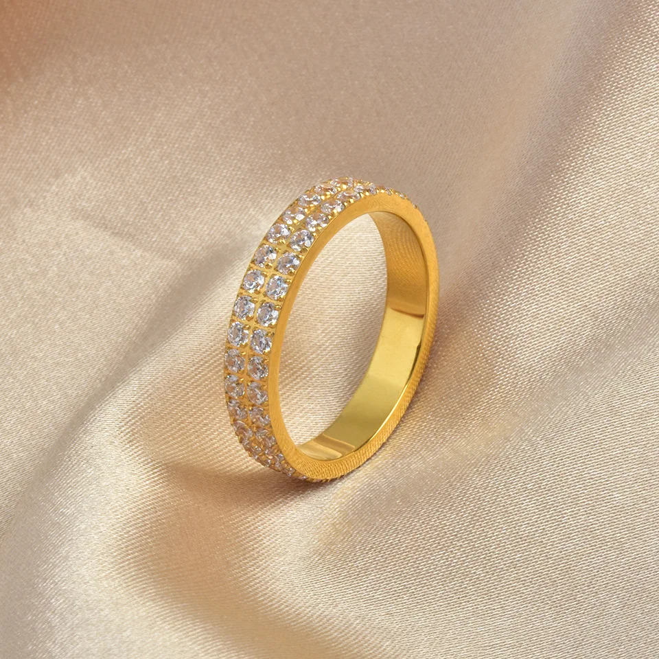 Tarnish Free 18k Gold Plated Designer Finger Diamond Rings Stainless ...