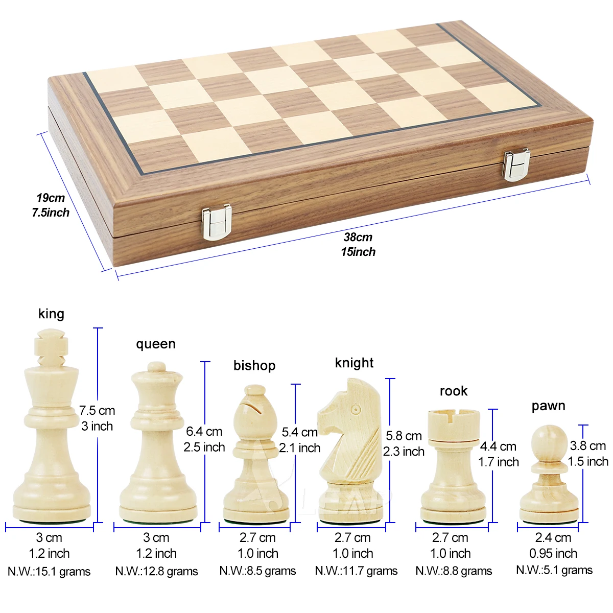 38cm 15 Inch Chess Set - International Wooden Magnetic Foldable
