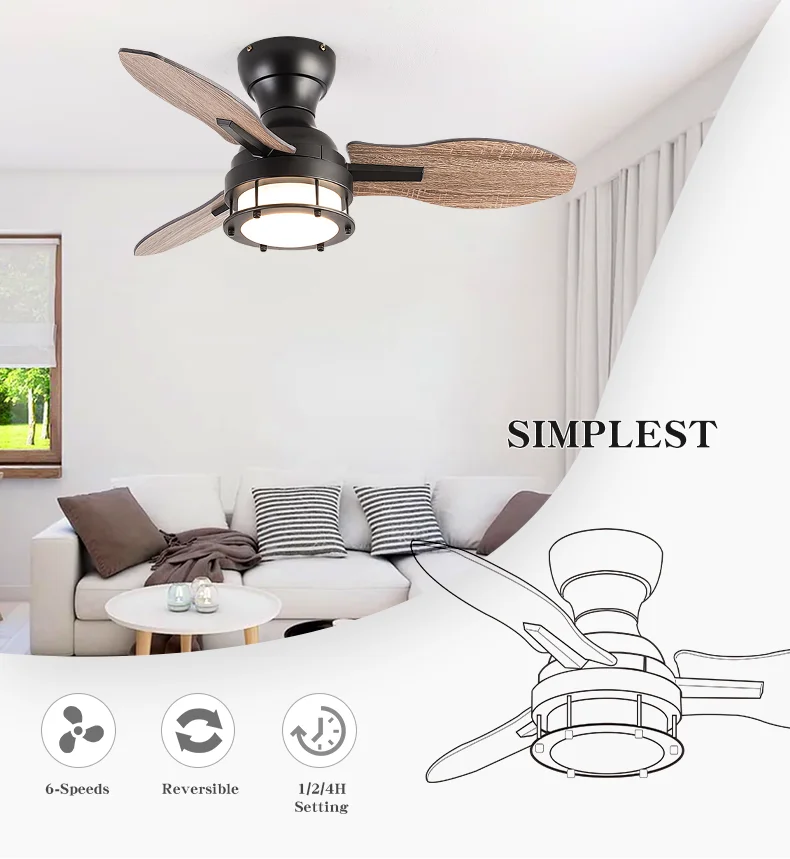 Small Ceiling Fan with Light and Remote Control Black Vintage Farmhouse ...