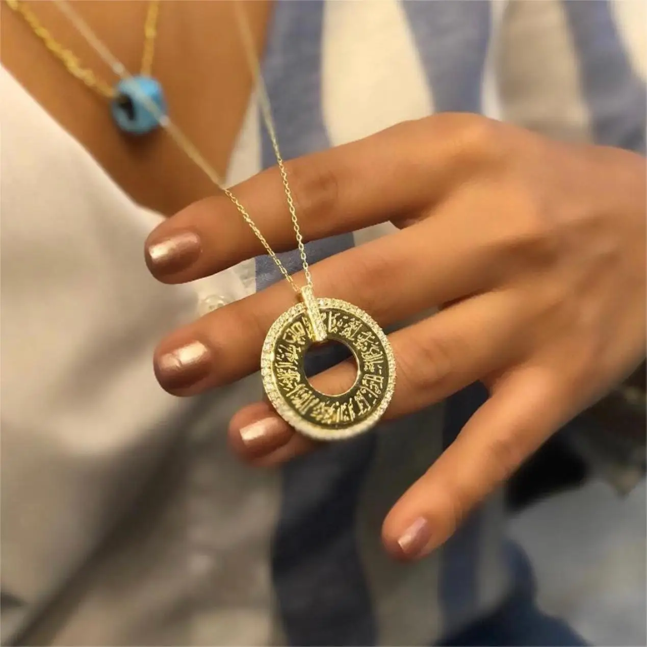 Hollow Ayatul Kursi Muslim Eid Arabic Islamic Medallion Cubic Zirconia ...