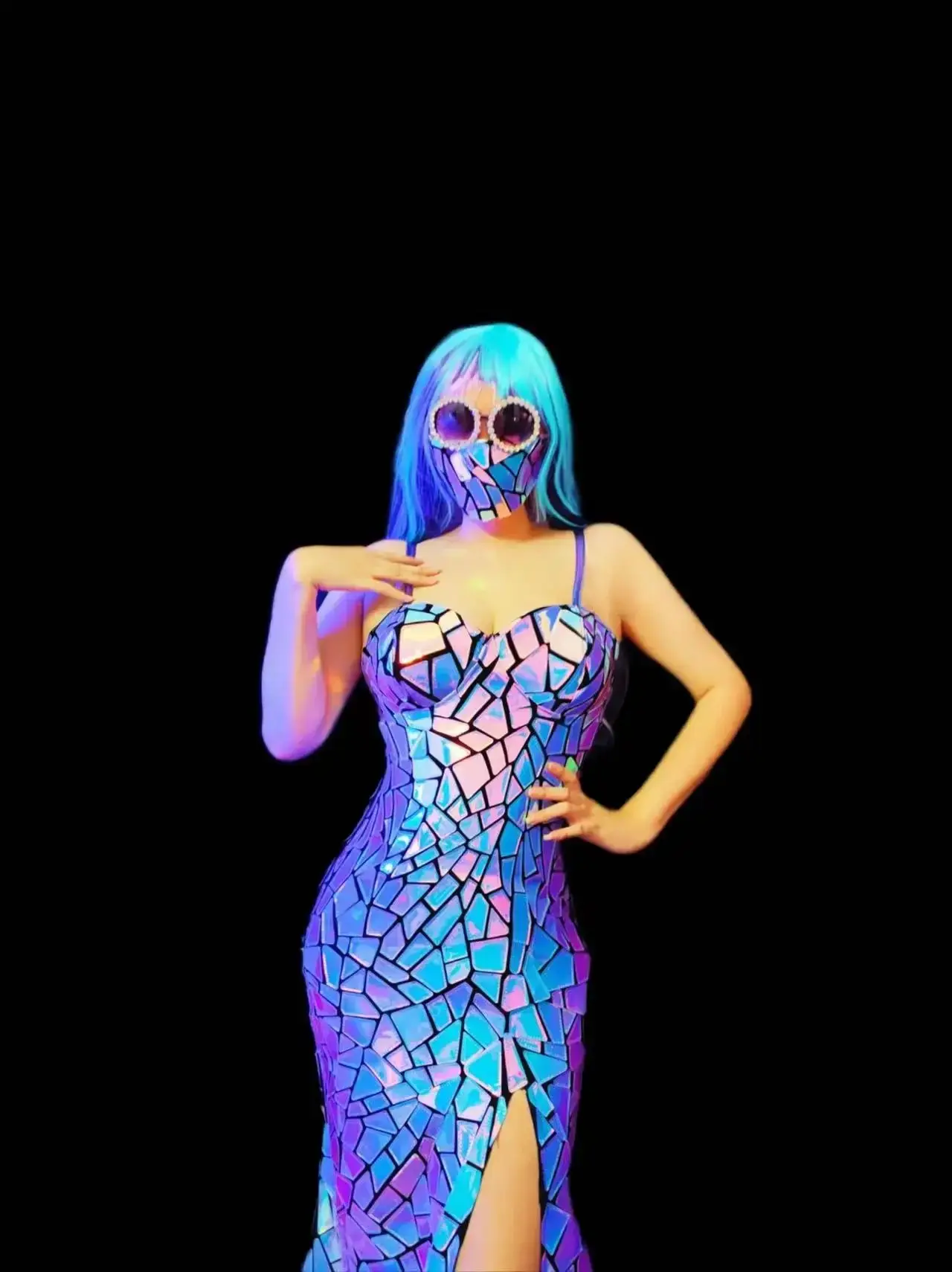 Model Trailing Gown Luxury Sequins Laser Mirror High Split