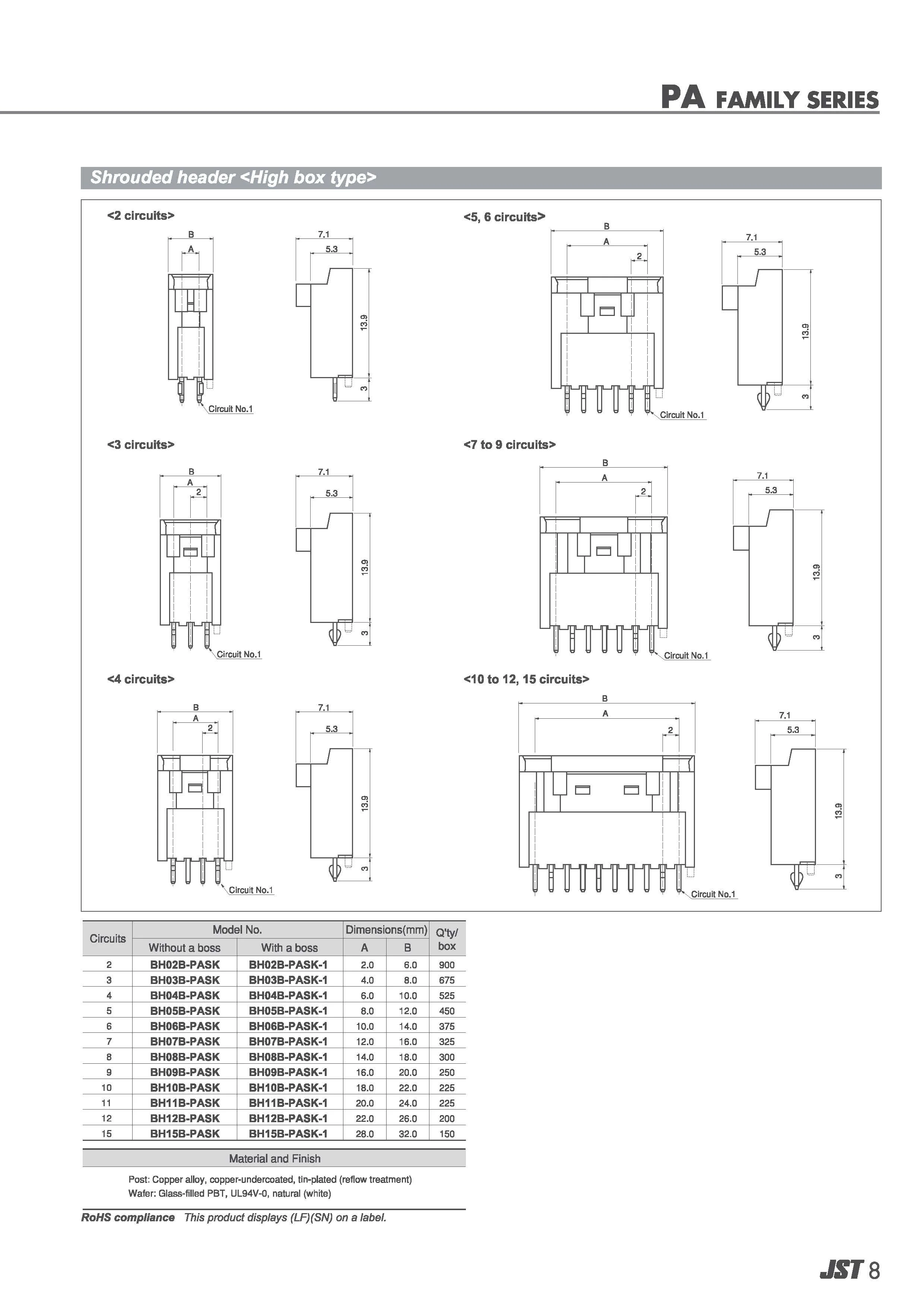Pa Family Series Pa Paf Pal Connector Pap-07v-s 2.0mm Pitch / Wire-to ...