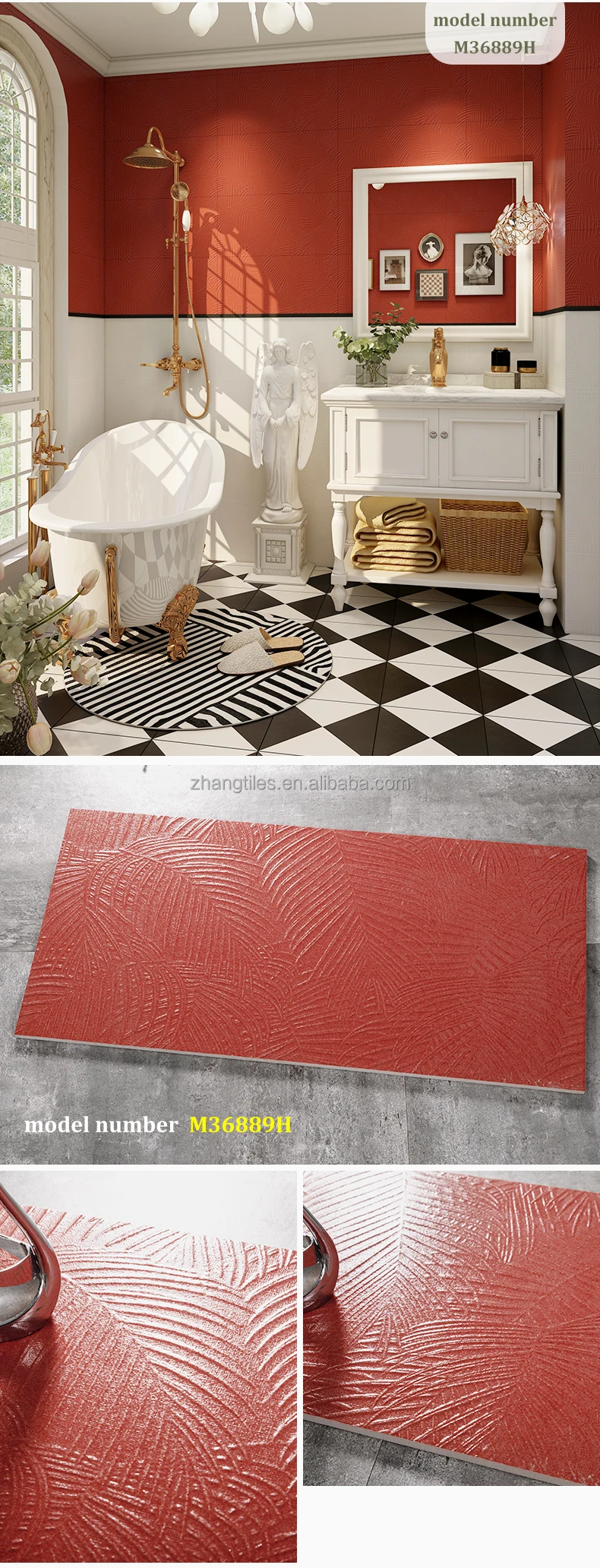 Brick Effect Ceramic Digital Gloss Tiles Pure Red 30x60cm Porcelain ...