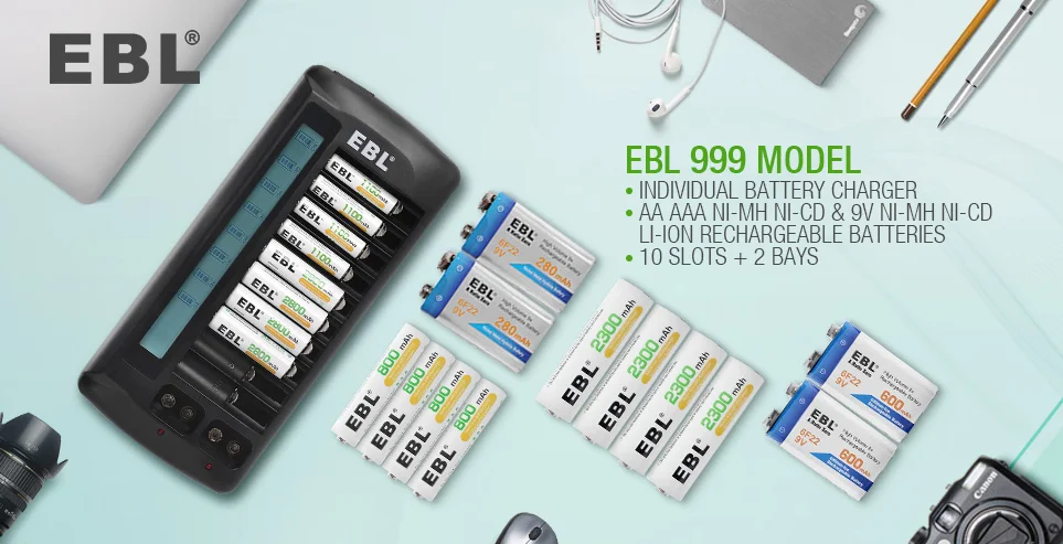 12 Slot Best Ebl Portable Aa Aaa Nimh Nicd 9v Lithium Ion Rechargeable Ac Smart Battery Charger ...