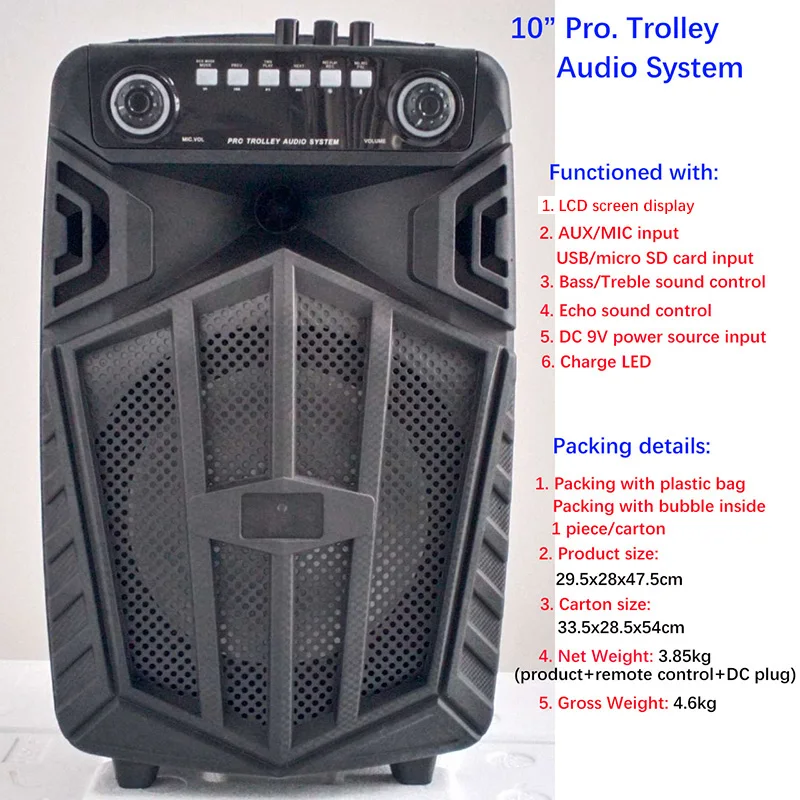 8" Pro Trolley Audio System Remote Control Speaker With Bt/usb/sd/aux ...