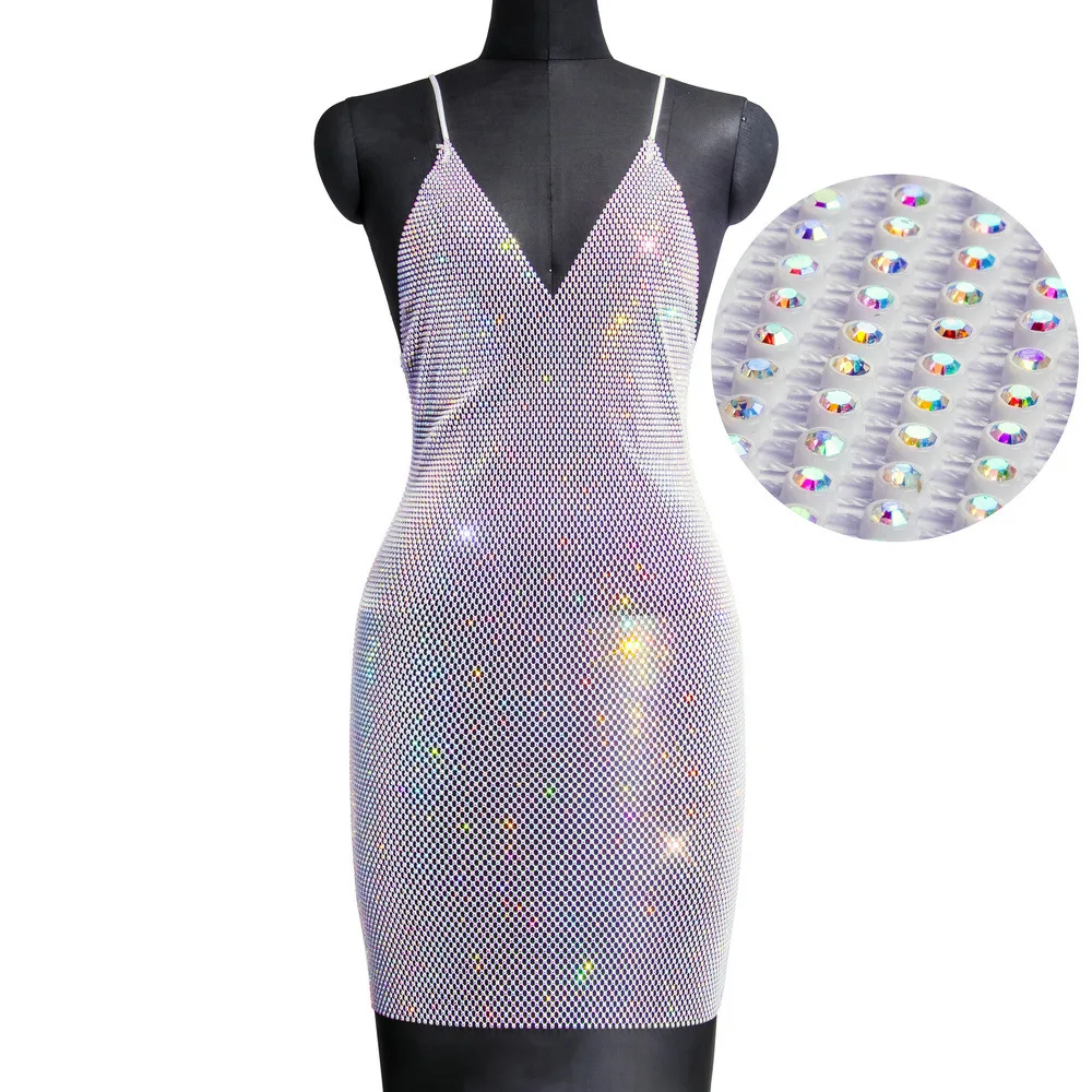 Black Shiny Crystal Rhinestones Split Dress Deep V Neck Sexy Backless ...