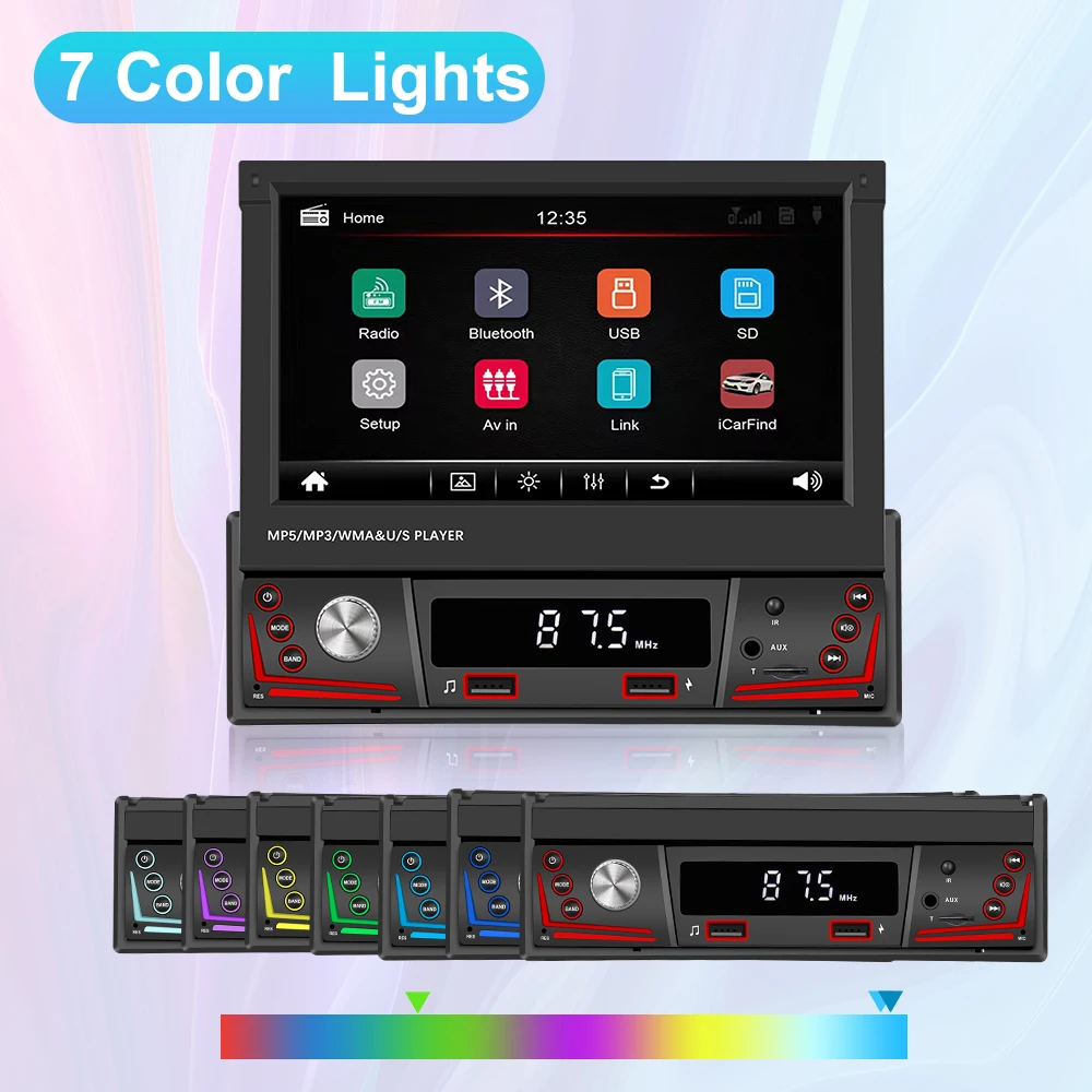 Podofo 1 Din 7" Radio Stereo Car MP5 Player with Touch Screen