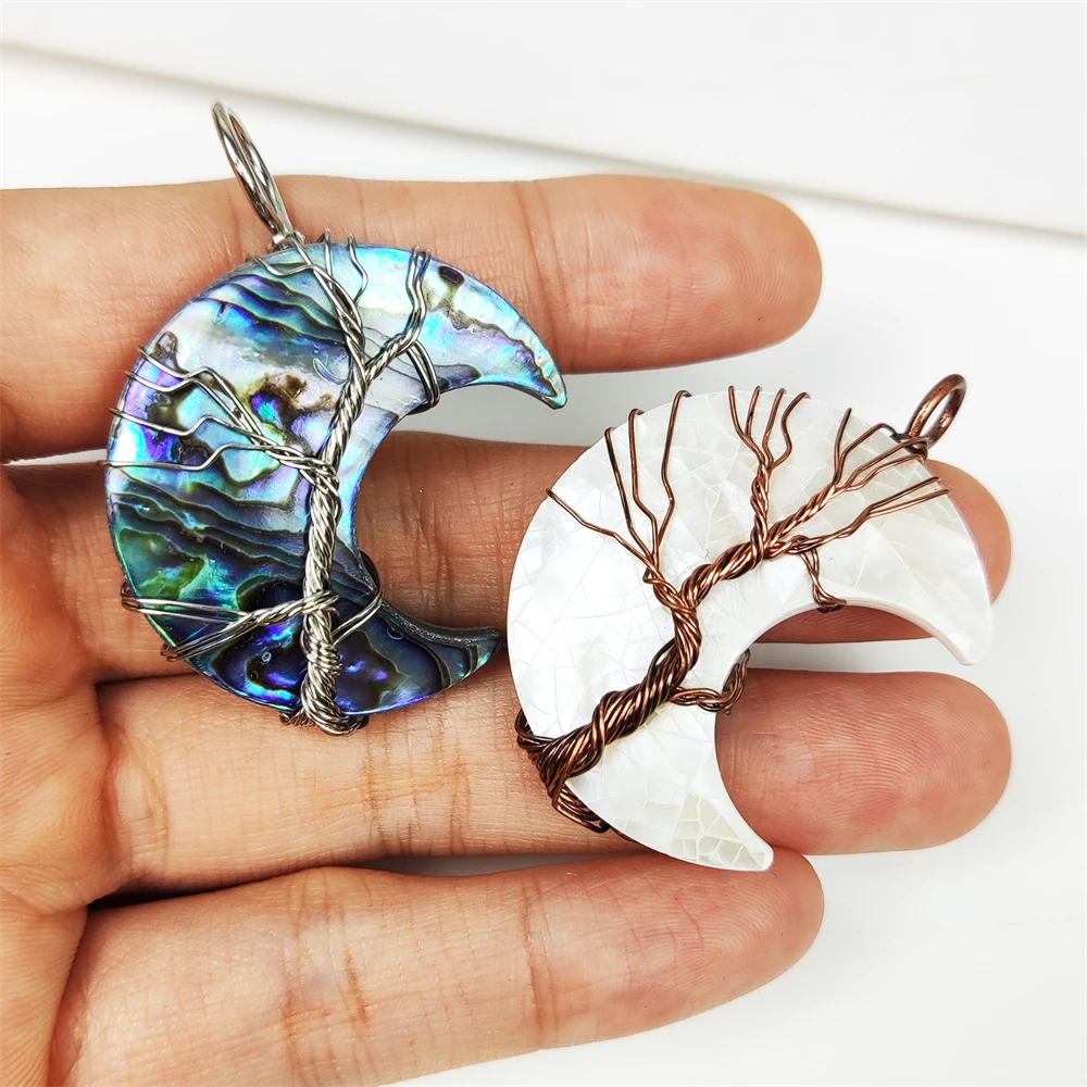 Wholesale Tree of Life Paua Shell Pendant Crescent Moon Shape Natural ...