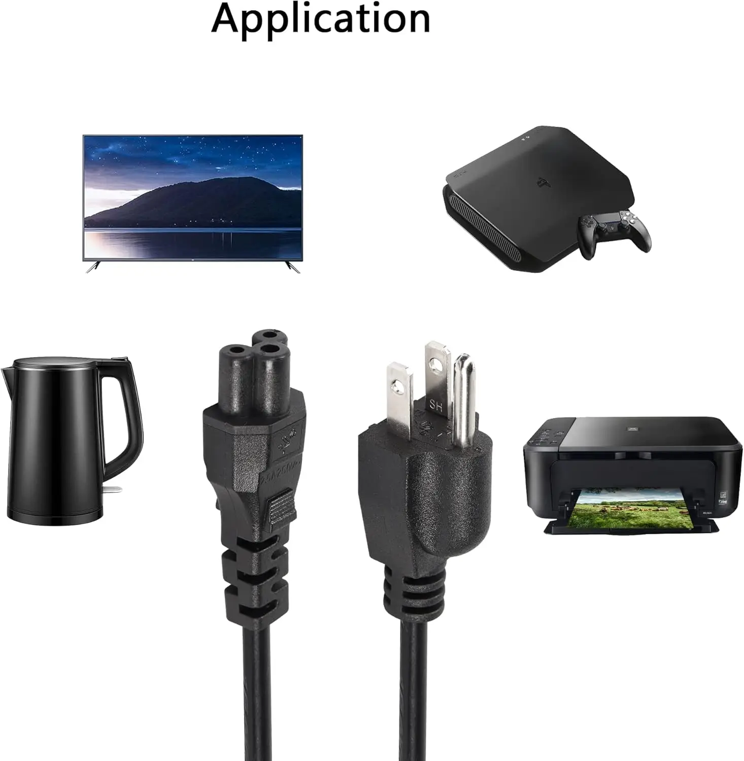 2ft US 3 Prong Mickey Mouse AC Power Short Cord,USA Nema 5-15P Male to IEC320 C5 Female Power ...