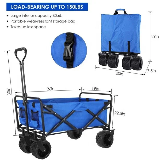 Adjustable Heavy Duty Collapsible Folding Utility Car Wagon Outdoor ...