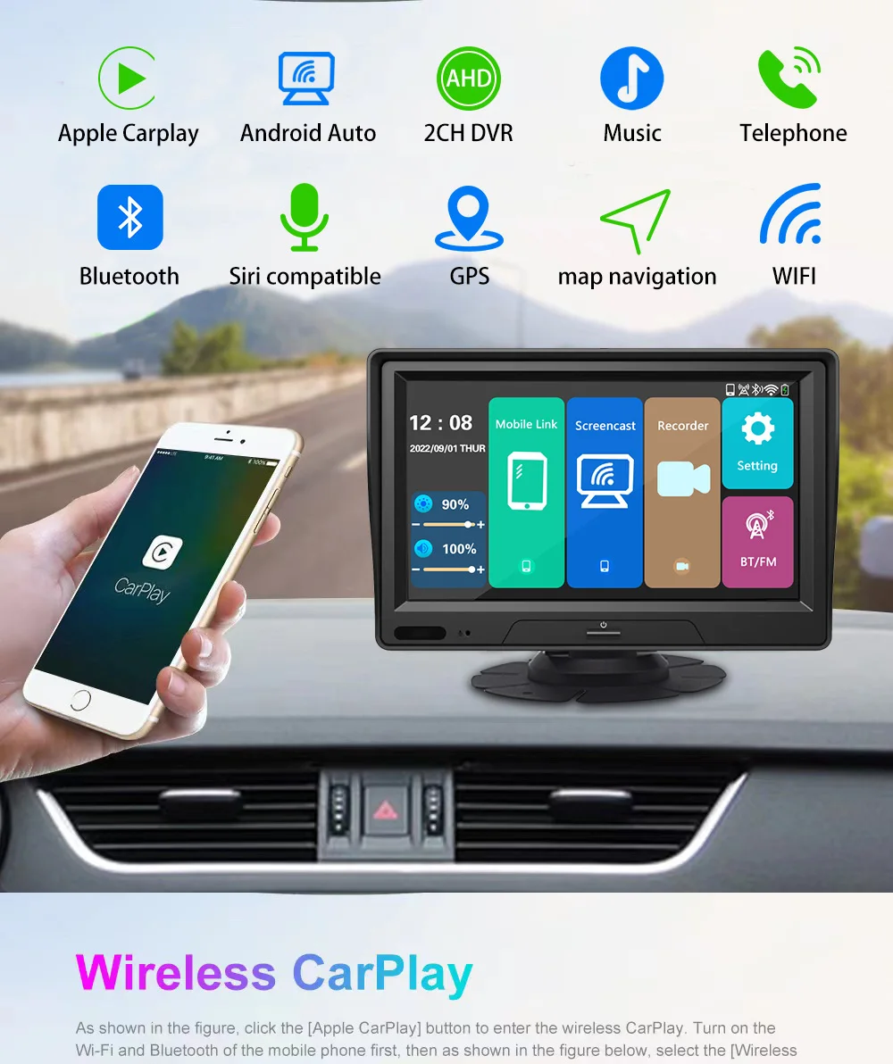 Portable Car Radio Carplay Android 7inch Touch Screen Reproductor Multimedia Small Video Screen ...