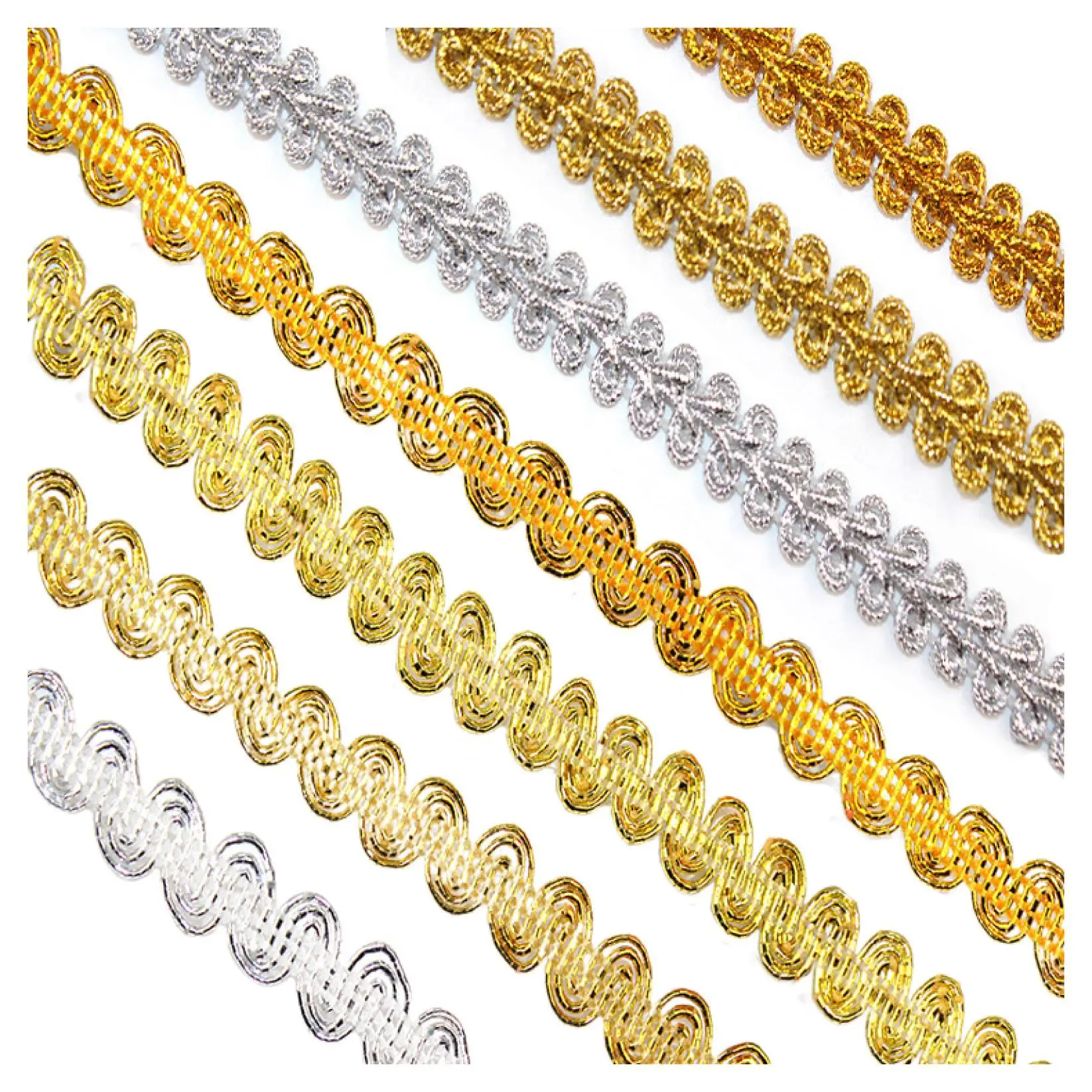 Manufacturer Wholesale Gold And Silver Thread Lace Trim Wave Edge Woven ...