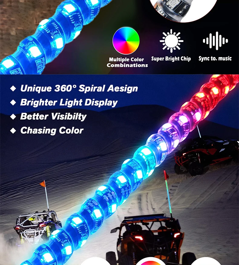Led Whip Lights Rgb Chasing Led Whip Antenna Flag For Atv Utv Off Road ...