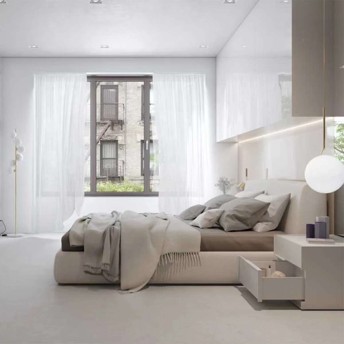 Custom Made Contemporary Design Fabric Fully Upholstered King Size Bed ...