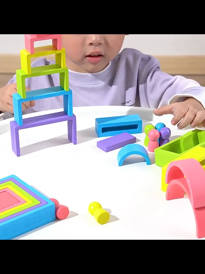 Educational Kids Rainbow Bluey Wooden Stacking Building Blocks Products ...