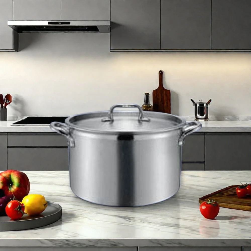 Large Sandwich Bottom Aluminium Cooking Pot with Double Handle Lid for ...
