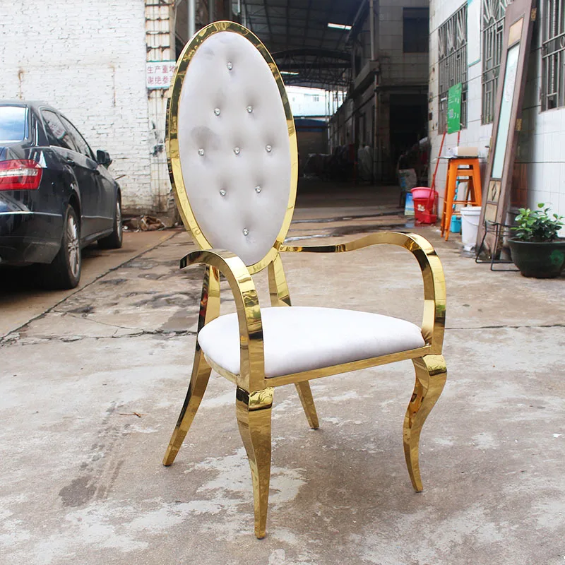 Gold Frame Wedding Chair Banquet Hall Round Back Chair With Armrest ...