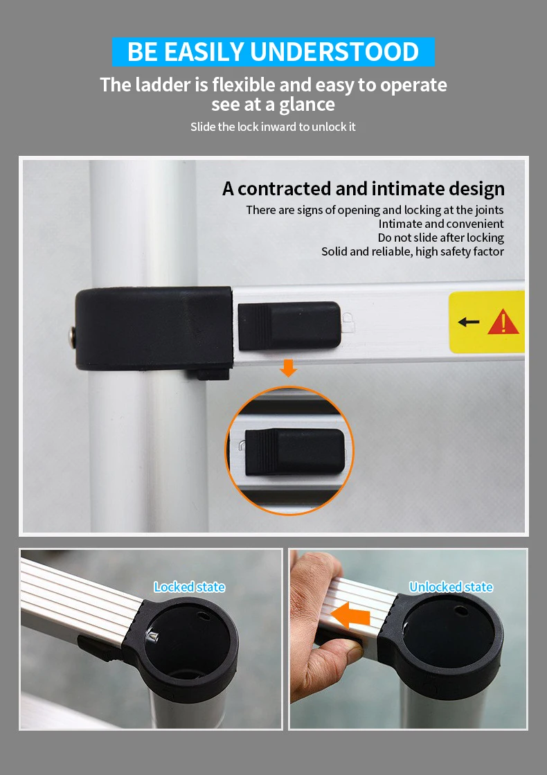 Portable Folding Aluminum Ladder 2m 3.2m 3.8m Telescopic Climbing Step ...