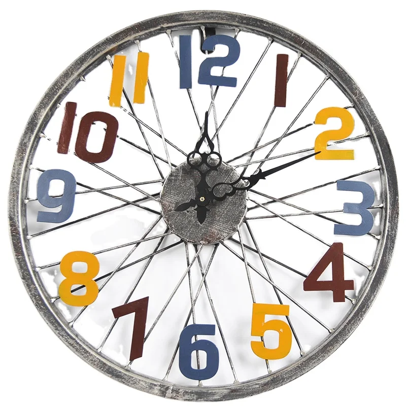 40 Antique Metal Design Decoration Bicycle Wheel Shaped Wall Clocks ...