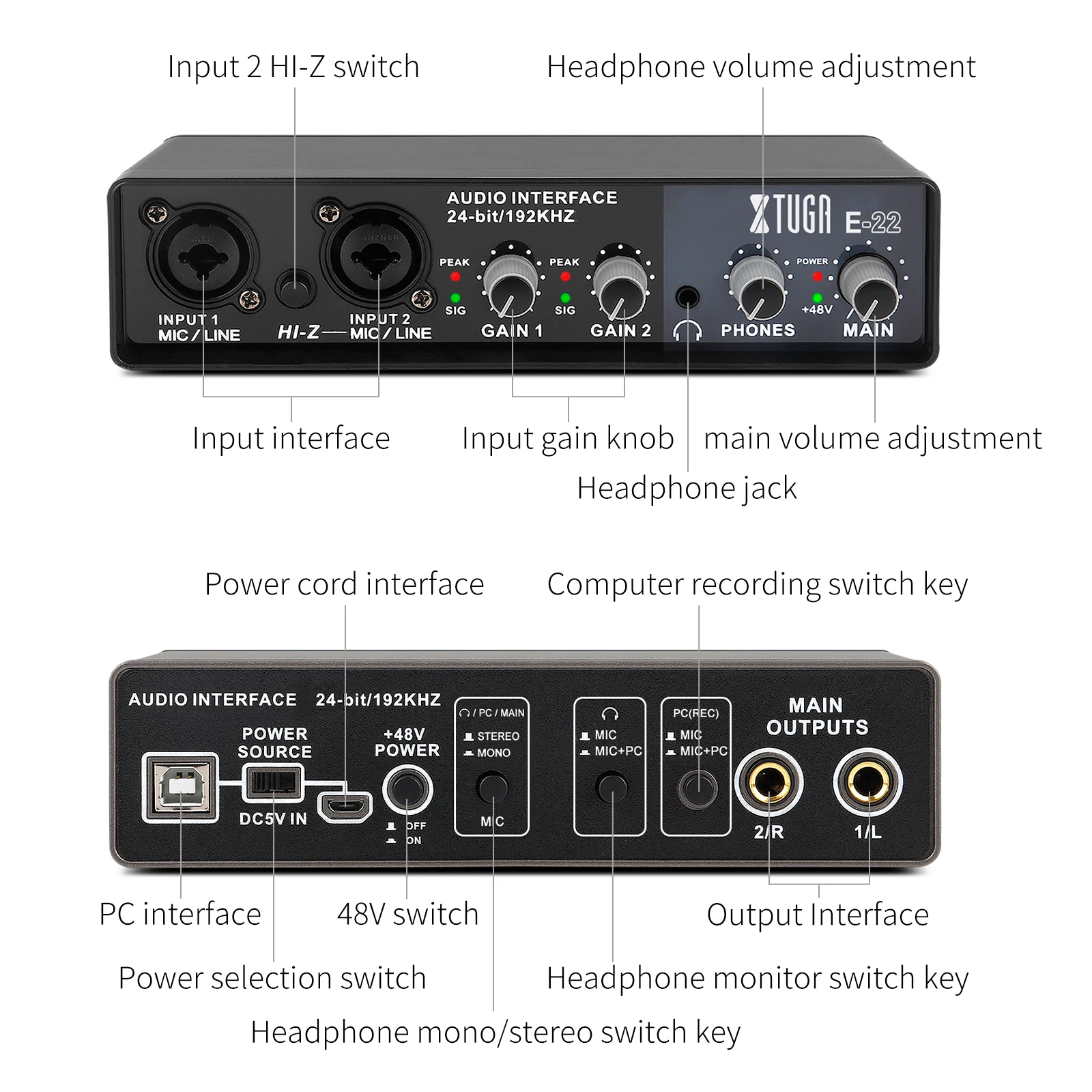 2022 Audio Interface - 2channels 24bit 192khz for Live Recording