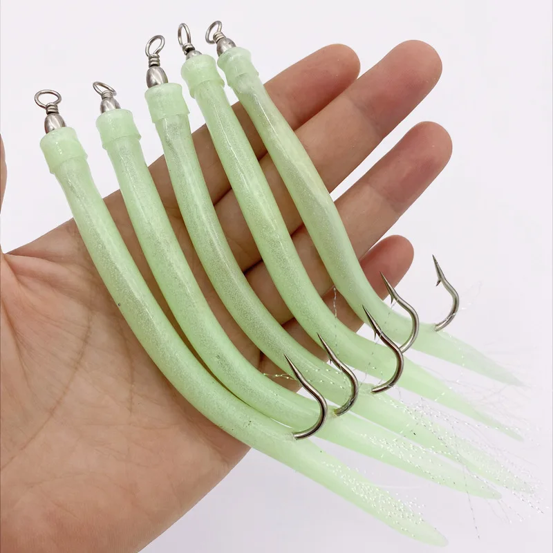 Codfish Fishing Eel Tube Jig Bait Shank Offset Hook Barbed Octopus Hook ...