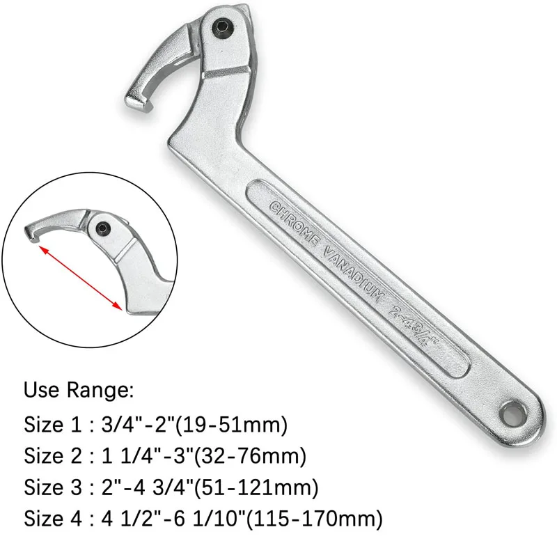 Chrome Vanadium Adjustable C Spanner Hook Wrench Tool
