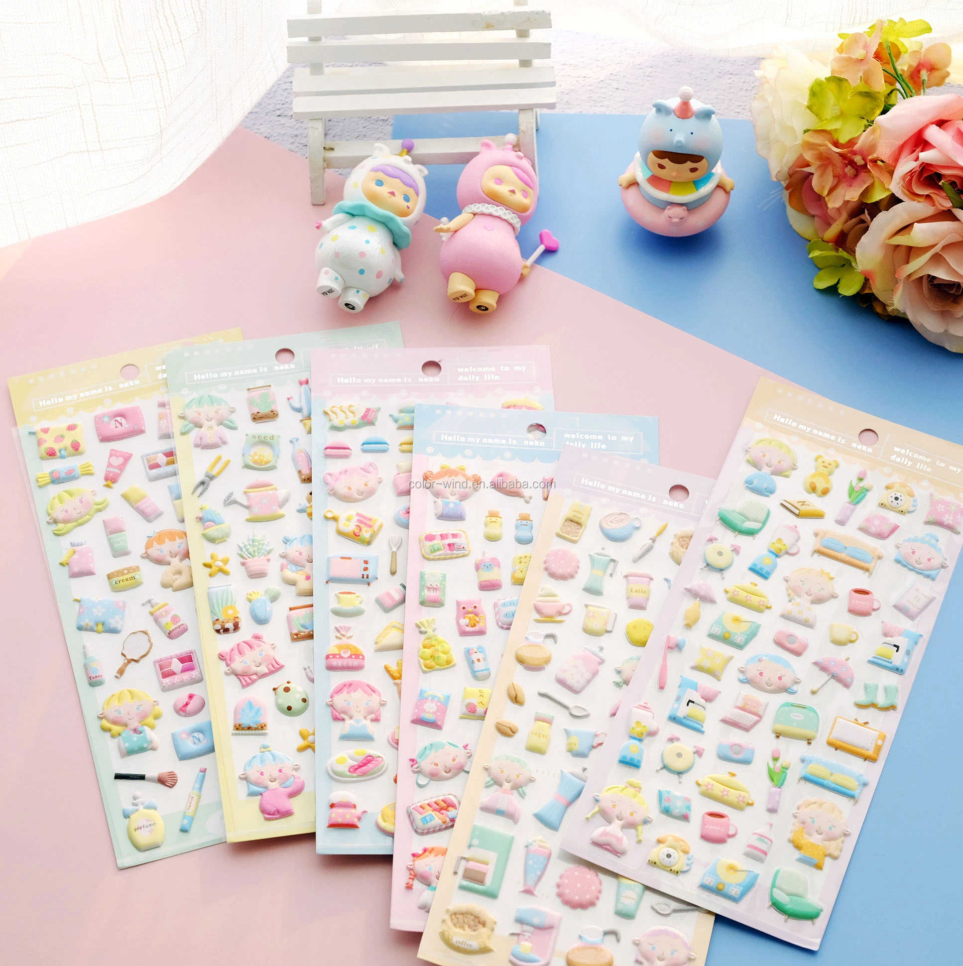 Cute Design Little Cute Girls Daily Life Puffy Stickers Printing ...